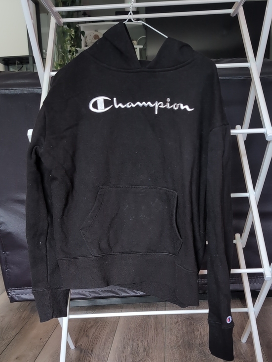 Champion | Sweaters | Champion Black Hoodie With White Script Logo ...